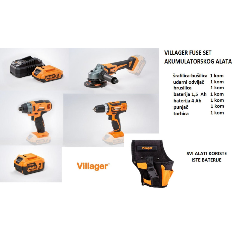 SET akumulatorskog alata VILLAGER šrafilica odvijač brusilica